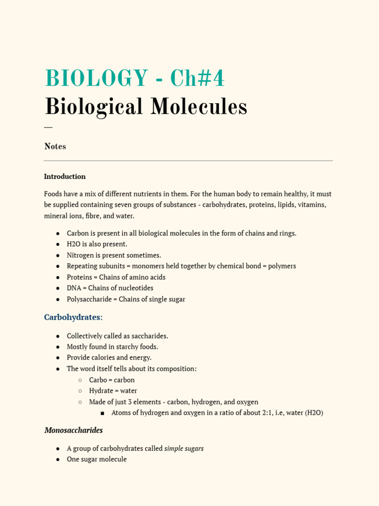 Biological Molecules | PDF