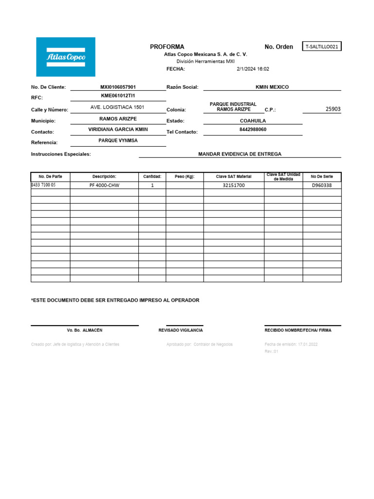 Formato Proforma Saltillo 0 Kmin | PDF