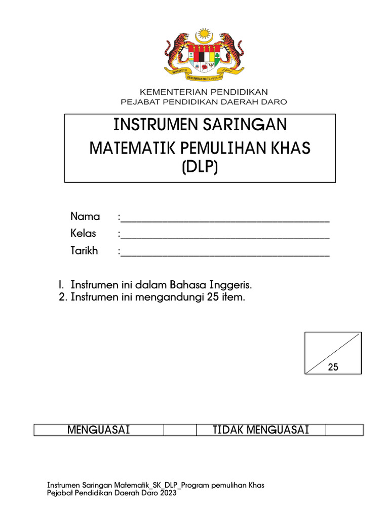 Saringan Matematik Pemulihan Khas Daro | PDF