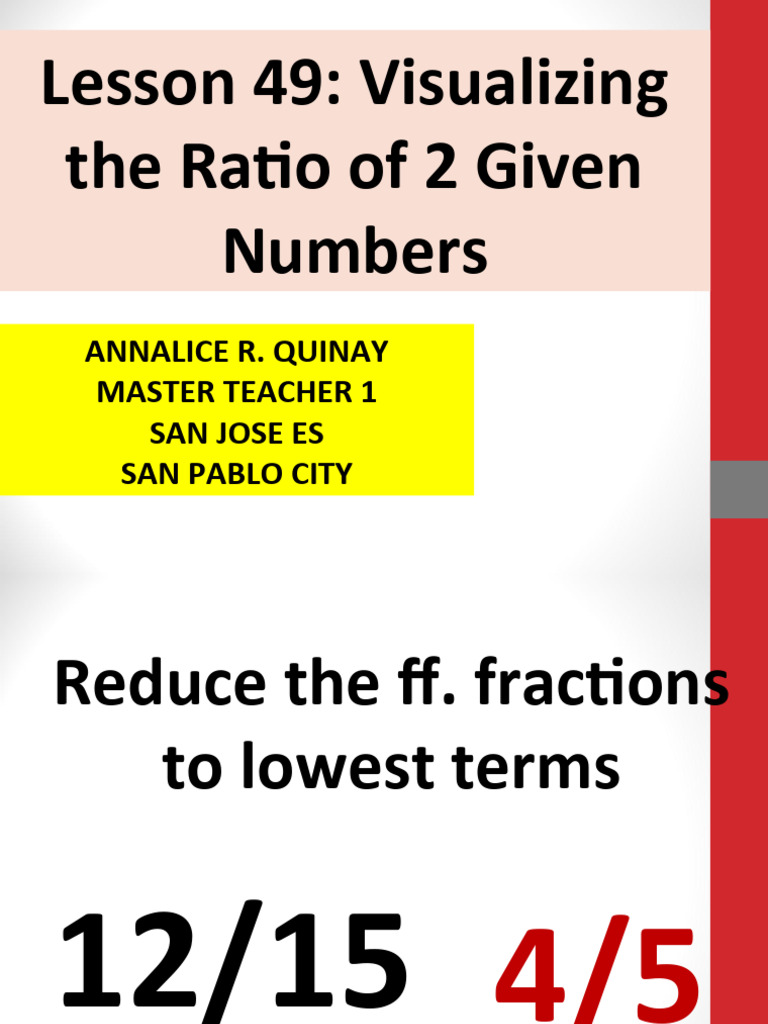 Lesson 49 Visualizing The Ratio of 2 Given Numbers | PDF | Ratio ...