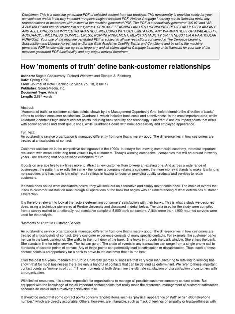 How 'Moments of Truth' Define Bank-Customer Relationships | PDF
