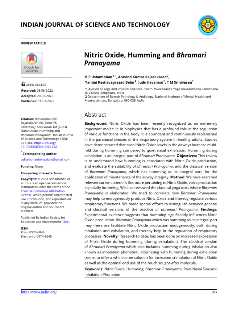 Nitric Oxide, Humming and Bhramari: Pranayama | PDF