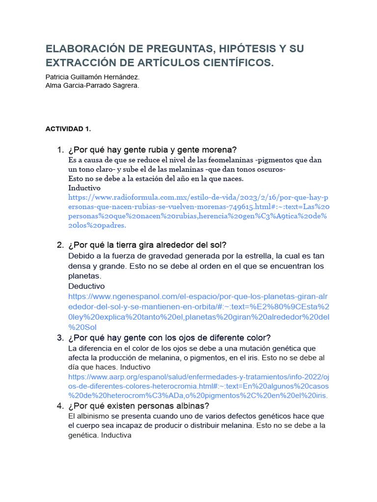 Elaboración de Preguntas, Hipótesis y Su Extracción de Artículos ... Elaboración de Preguntas, Hipótesis y Su Extracción de Artículos ...
