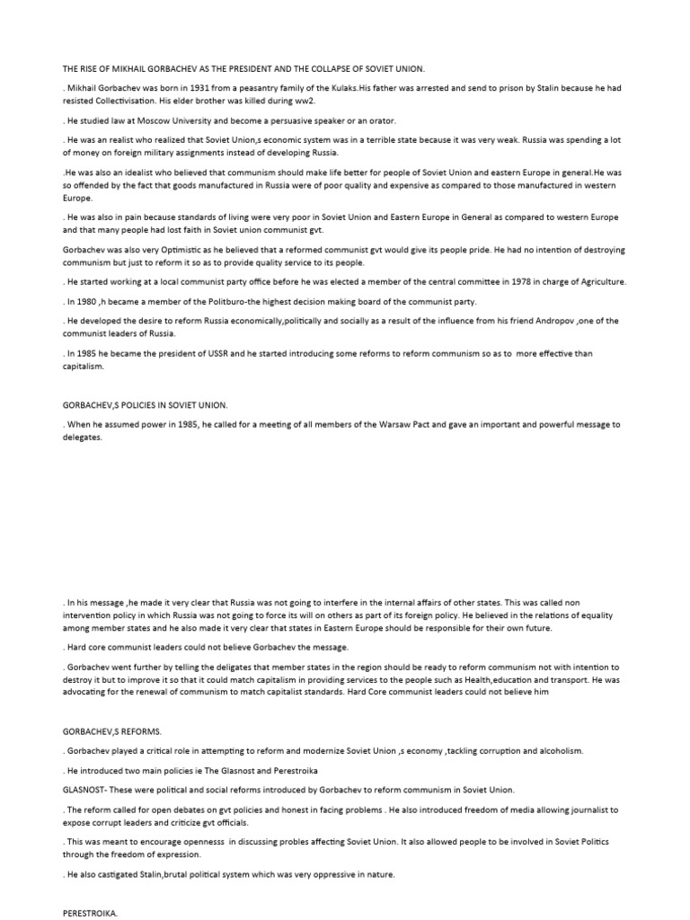 The Rise of Mikhail Gorbachev As The President and The Collapse of ...