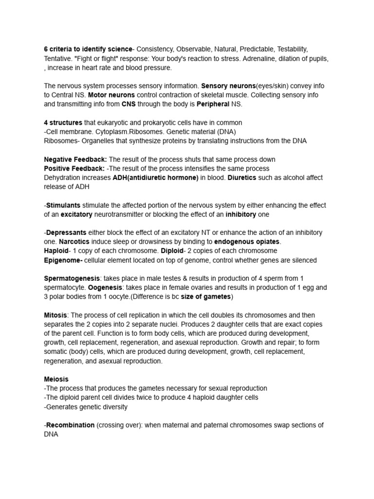 BSC1005L Notes Sheet | PDF | Genetics | Cell (Biology)