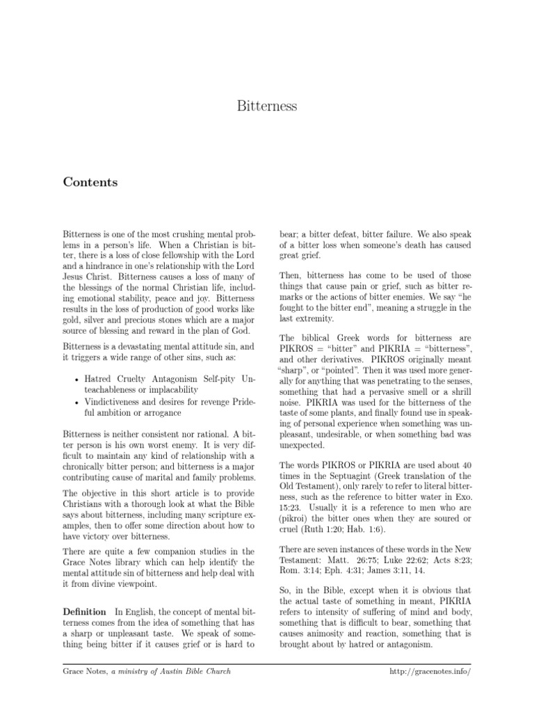 Bitterness | PDF | Grace In Christianity | Bible