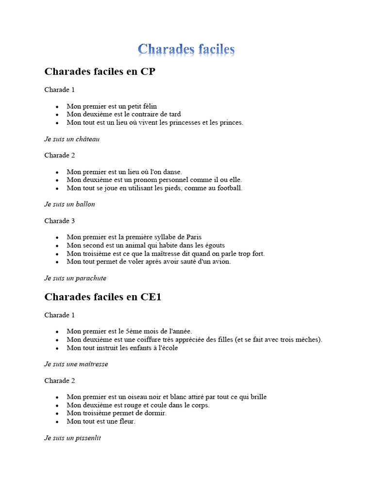 Charades faciles pour enfants | PDF | Poésie