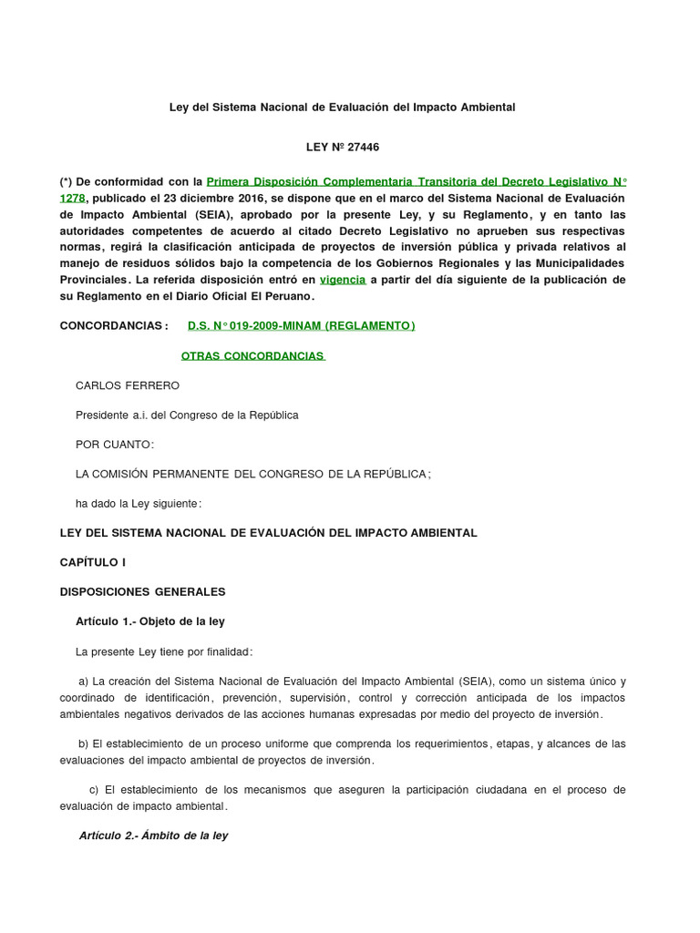 LEY #27446 Ley Del SEIA | PDF