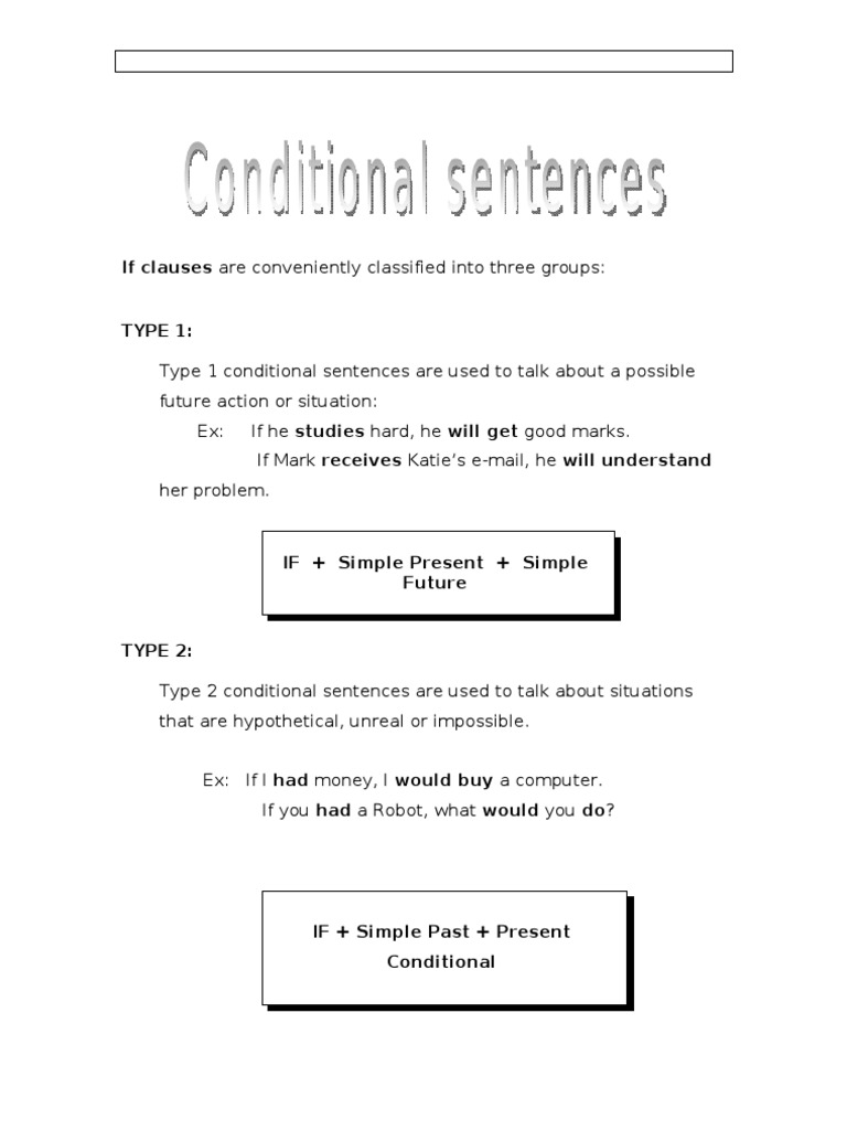 Conditional Sentences Info Sheet | PDF | Language Arts & Discipline ...