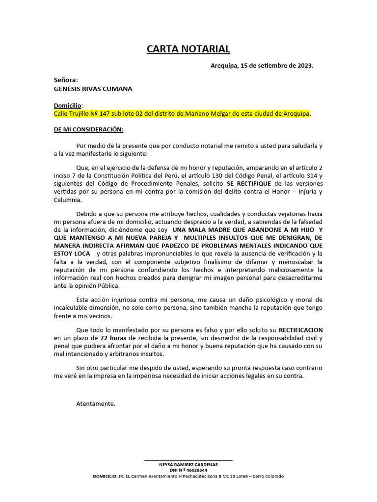 Carta Notarial Sra Neysi | PDF