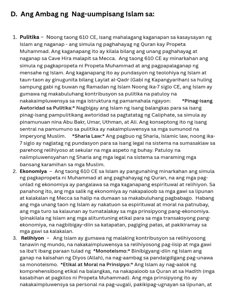 D Ang Ambag NG Islam Sa | PDF