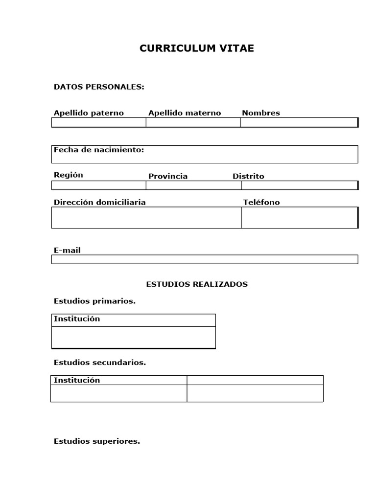 Curriculum Vitae en Blanco | PDF