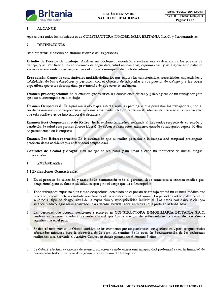 Mcin-Ssoma-E-004 Salud Ocupacional | PDF