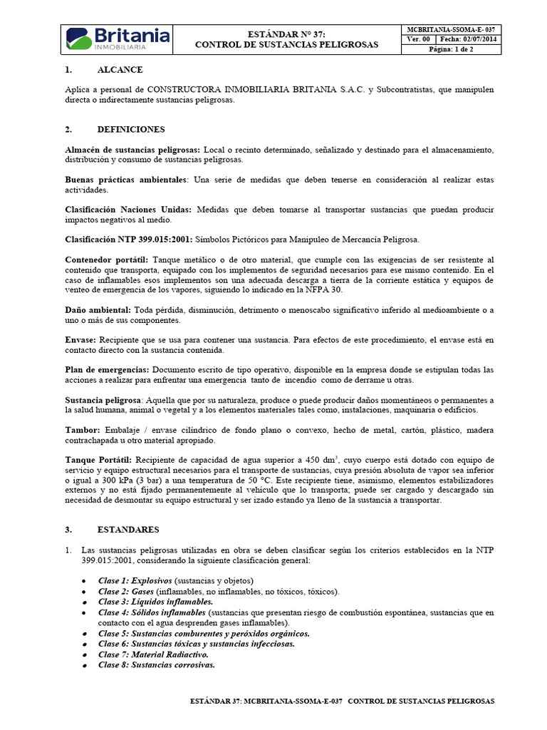 Mcin-Ssoma-E-037 Control de Sustancias Peligrosas | PDF