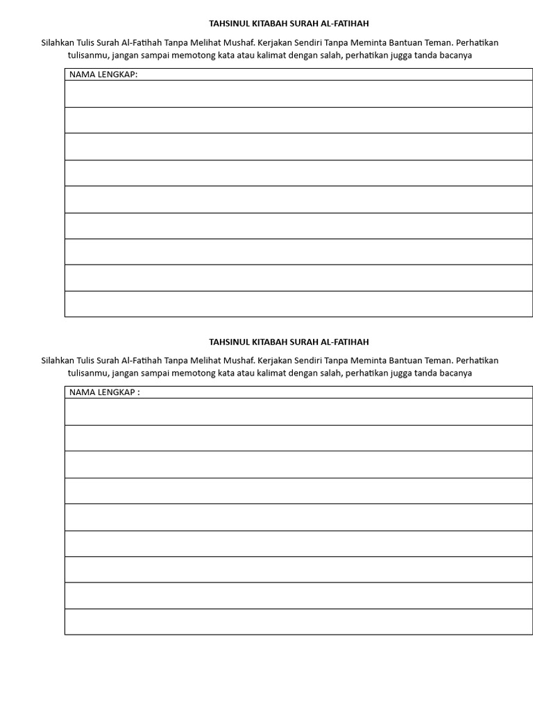 Tahsinul Kitabah Surah Alfatihah | PDF