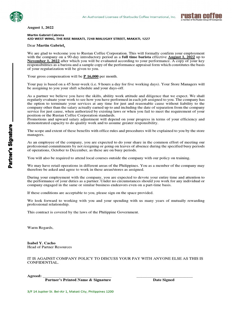 Martin Gabriel Cabrera FT Contract | PDF