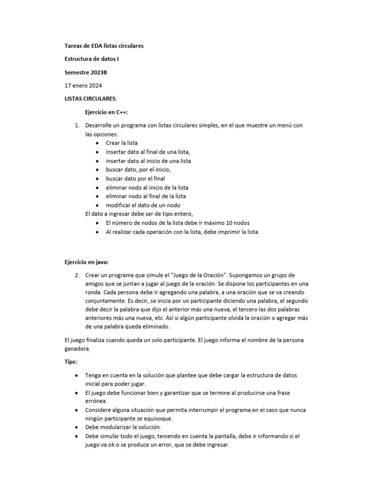 Ejercicios Listas Circulares C++ y Java | PDF | Informática