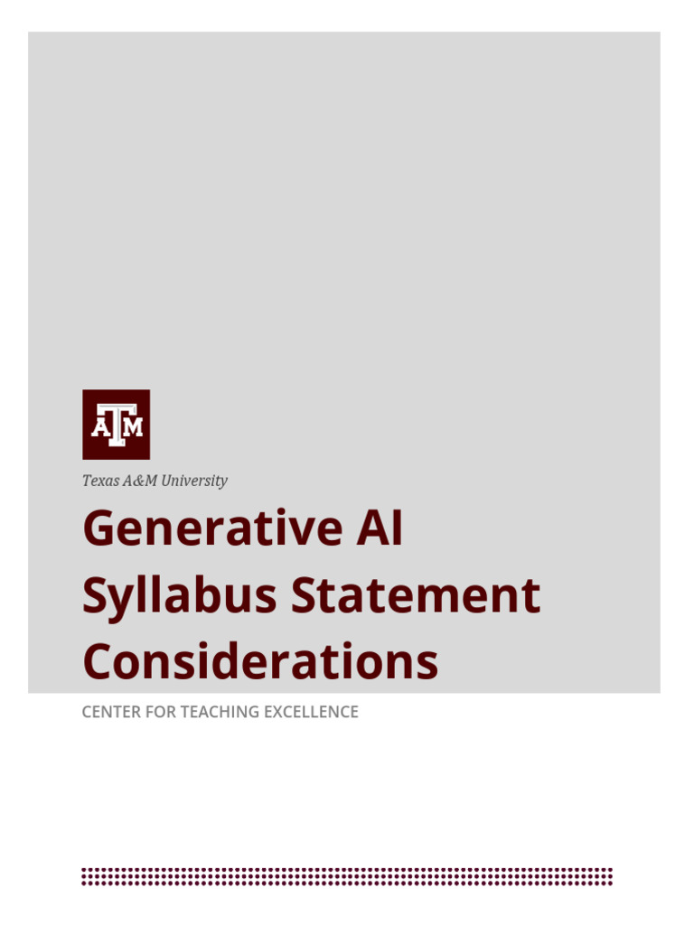 TAMU CTE - GenAI SyllabusStatementConsiderations | PDF | Artificial Intelligence | Intelligence ...