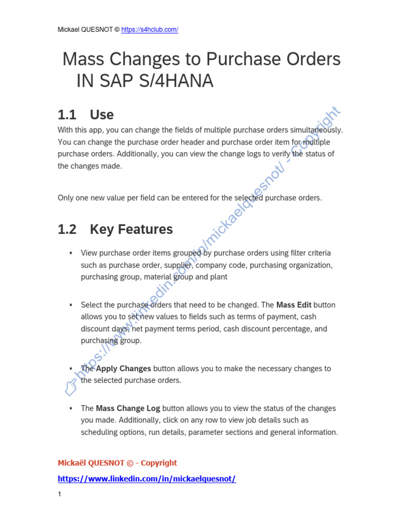 GU SAP S4 HANA Mass Changes To Purchase Orders PDF 1706805032 | PDF ...
