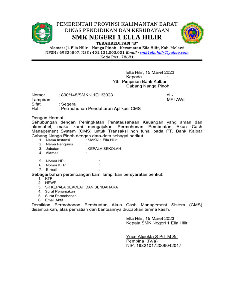 Format Surat Pengajuan CMS | PDF