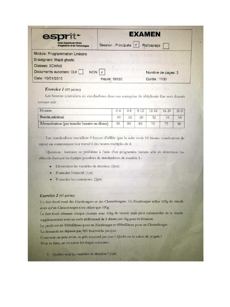 PL - Examen Programmation Lineaire | PDF