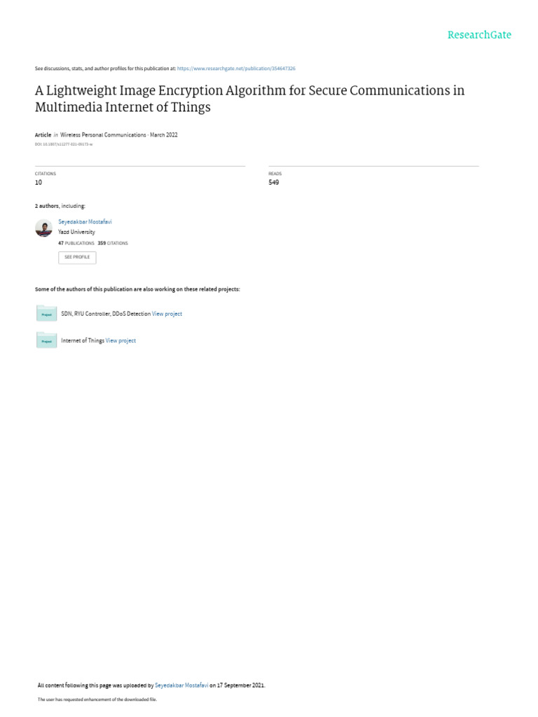 A Lightweight Image Encryption Algorithm For Secure Communications in ... A Lightweight Image Encryption Algorithm For Secure Communications in ...