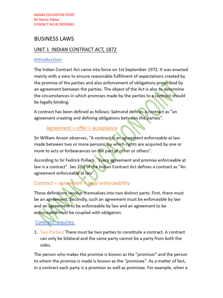 B Law Unit 1 Co Final Notes | PDF