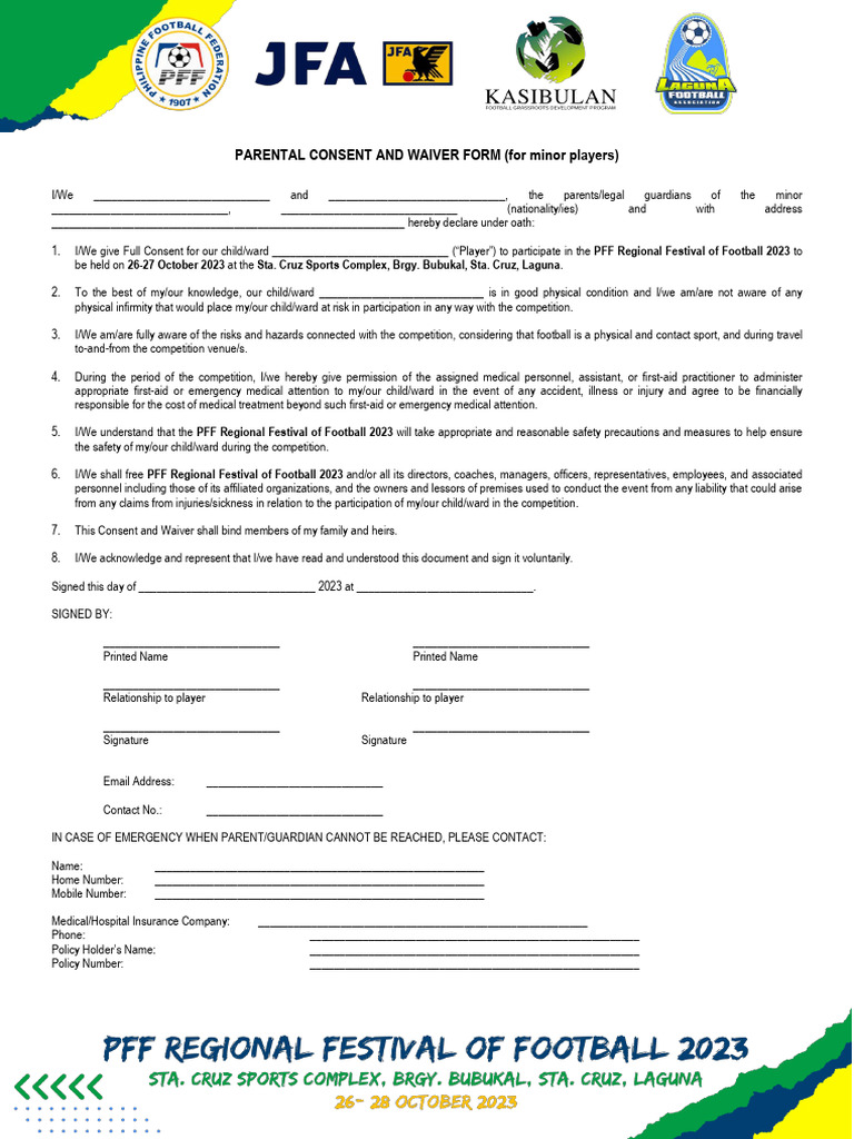 FOF 2023 Parental Consent Declaration Form and Waiver | PDF ...