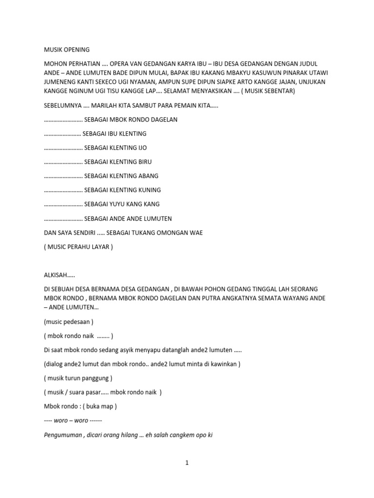 Naskah Drama Ande Ande Lumuten | PDF