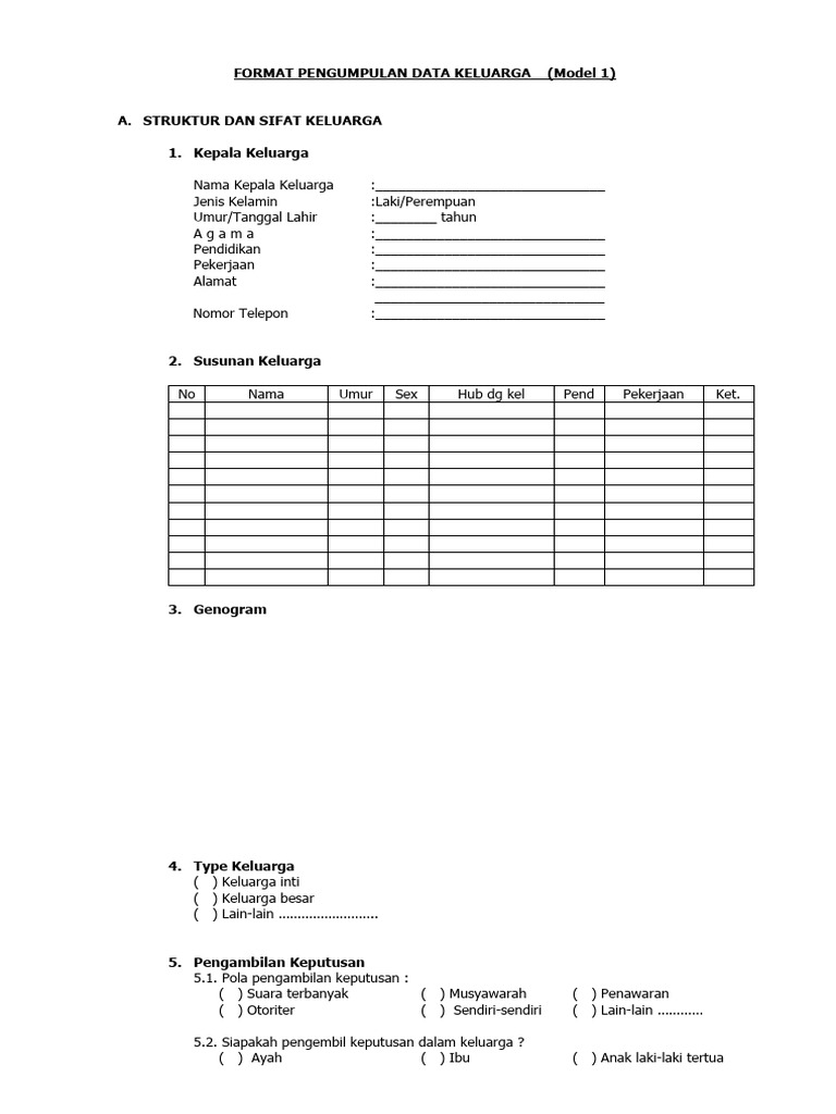 Format Pengumpulan Data Keluarga | PDF