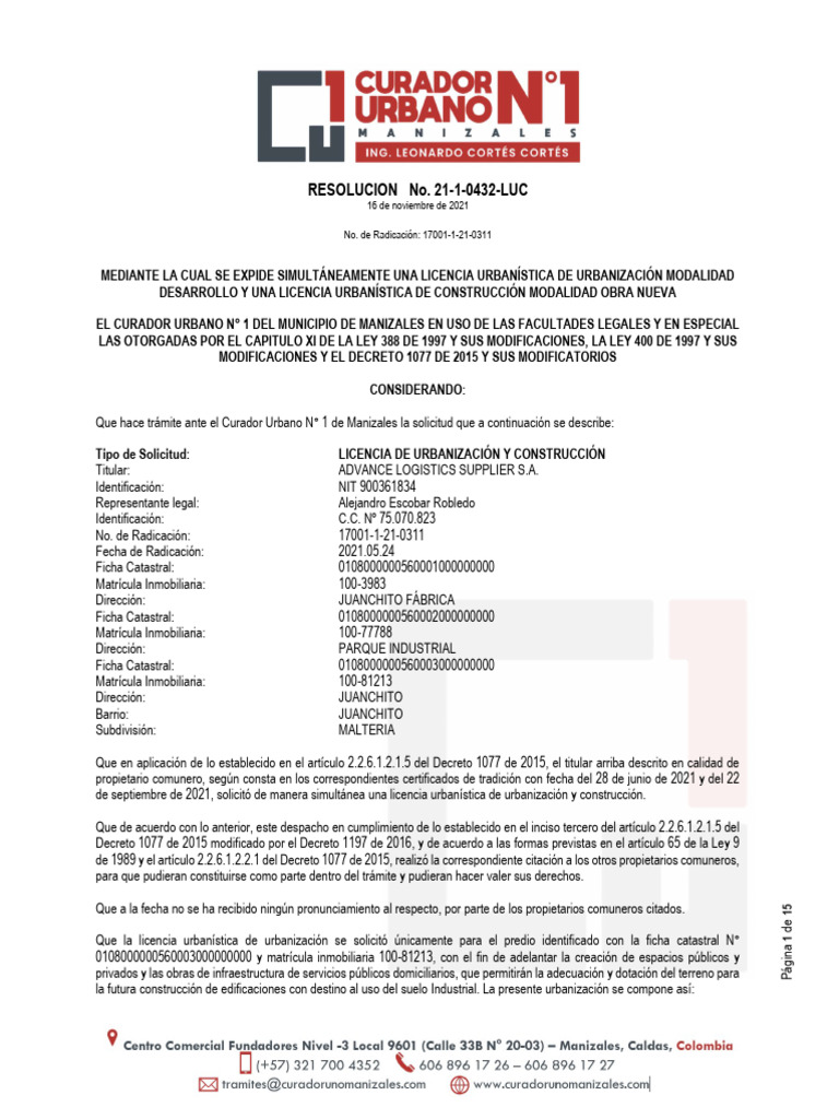 Ejemplo Curaduria Resolucion Urb y Cons | PDF