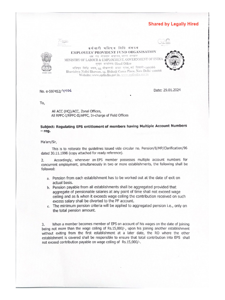 EPFO Circular On EPS Entitlement - 29-Jan-2024 | PDF