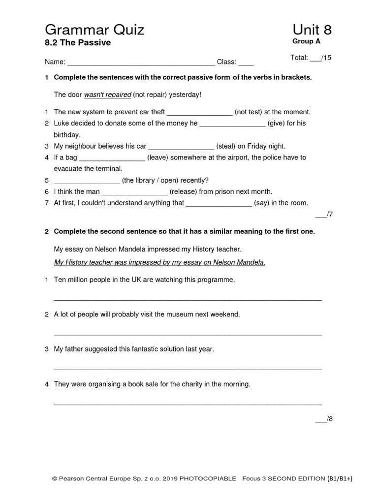 Focus3 2E Grammar Quiz Unit8.2 GroupA | PDF