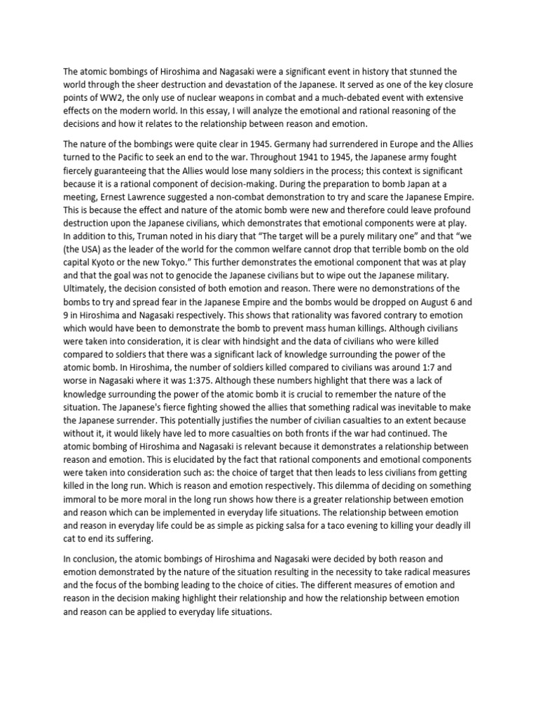 TOK Journal 2 Emotion Vs Reason | PDF | Atomic Bombings Of Hiroshima ...