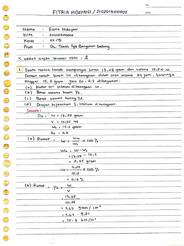 Fitria Hidayani (Tugas 1 (5 Nomor) Rekayasa Pondasi 1) | PDF
