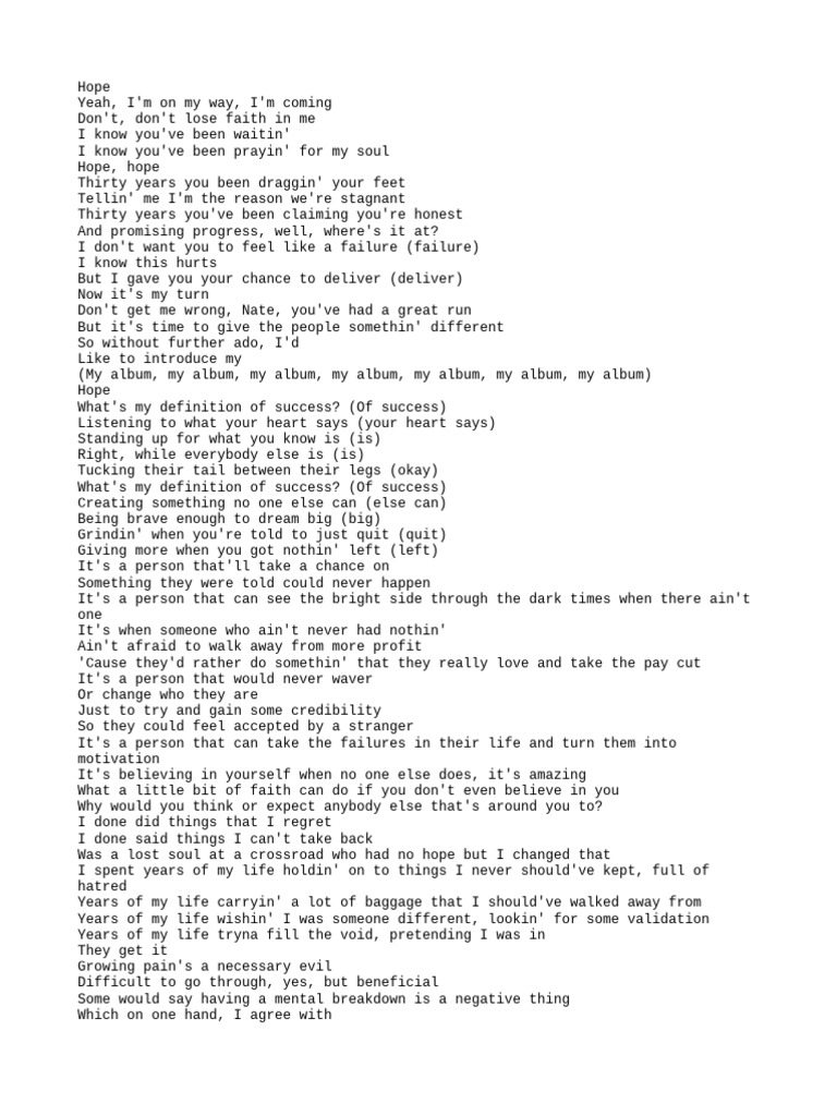 NF Hope Lyrics | PDF