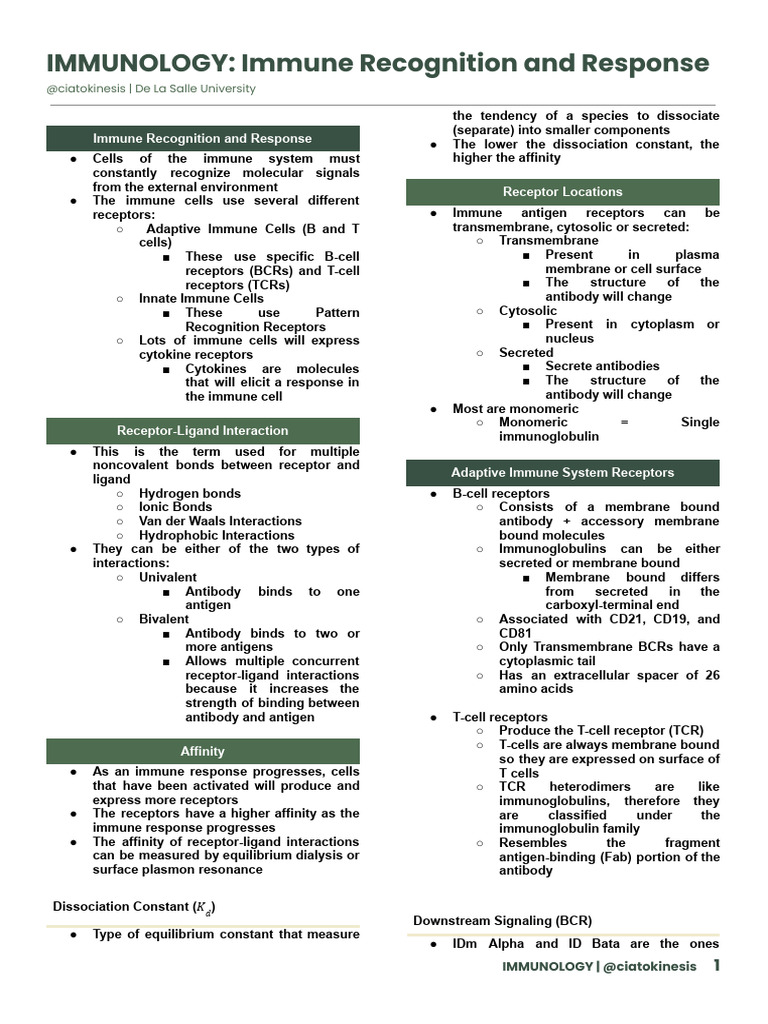 Immunology (Immune Recognition and Response) | PDF