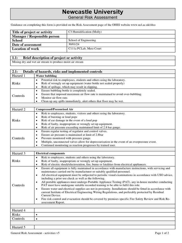 General Risk Assessment Form C3 COMPLETE | PDF