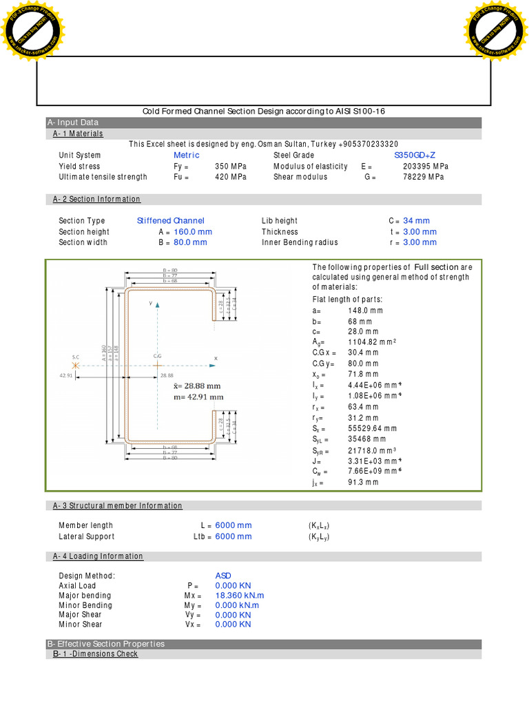 C Purline Design AISI-S100-16 Limited | PDF | Strength Of Materials | Building Engineering