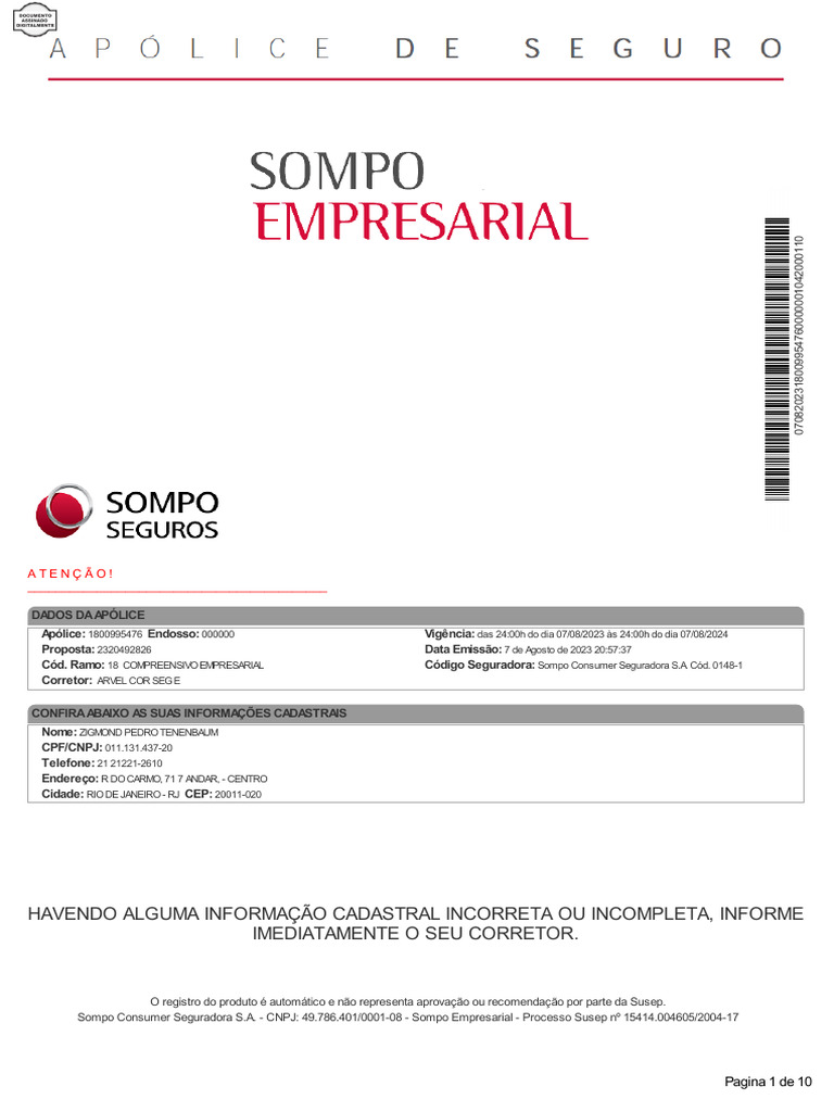 Cod 1090 Apólice Seguro Incêndio - Sala 1803-23-24 | PDF