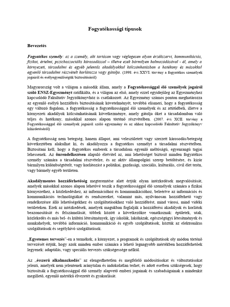 Fogyatékossági Típusok - Segédlet | PDF