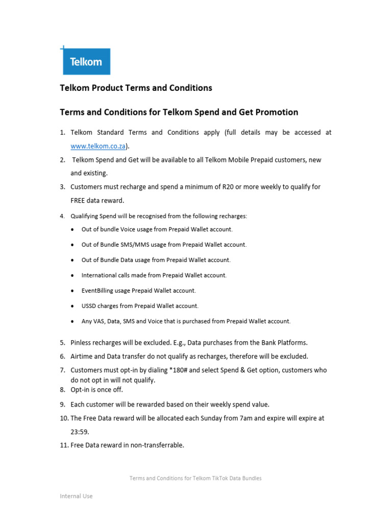 Terms and Conditions - Telkom Spend Get Promotion | PDF | Prepaid ...
