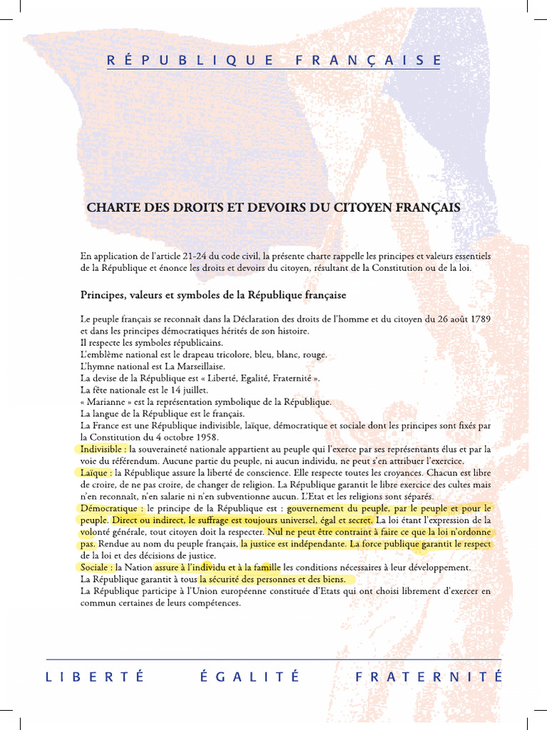 Charte Des Droits Et Devoirs Du Citoyen Francais Juin 2020 Pdf