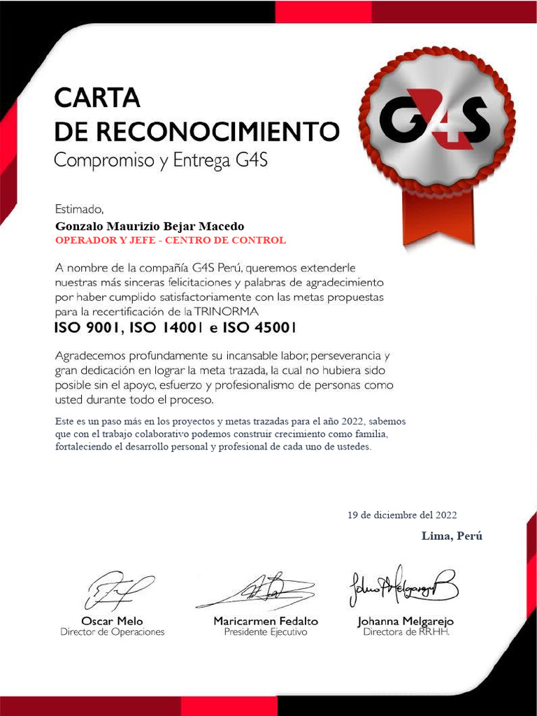 Carta de Reconocimiento. | PDF