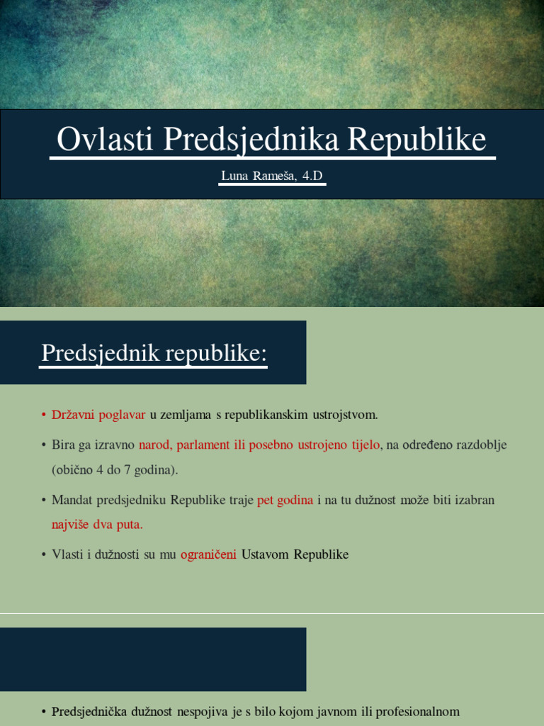 Ovlasti Predsjednika Republike | PDF Ovlasti Predsjednika Republike | PDF