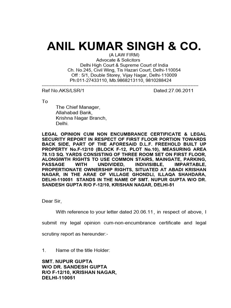 Anil Kumar Singh & Co.: Smt. Nupur Gupta W/O Dr. Sandesh Gupta R/O F-12/10, KRISHAN NAGAR, DELHI ...