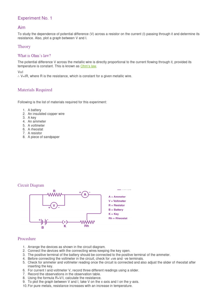 Experiment 1 (Ohm's Law) | PDF