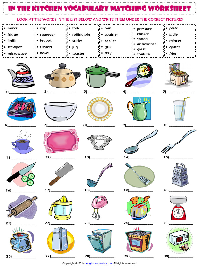 Kitchen Vocabulary Matching | PDF