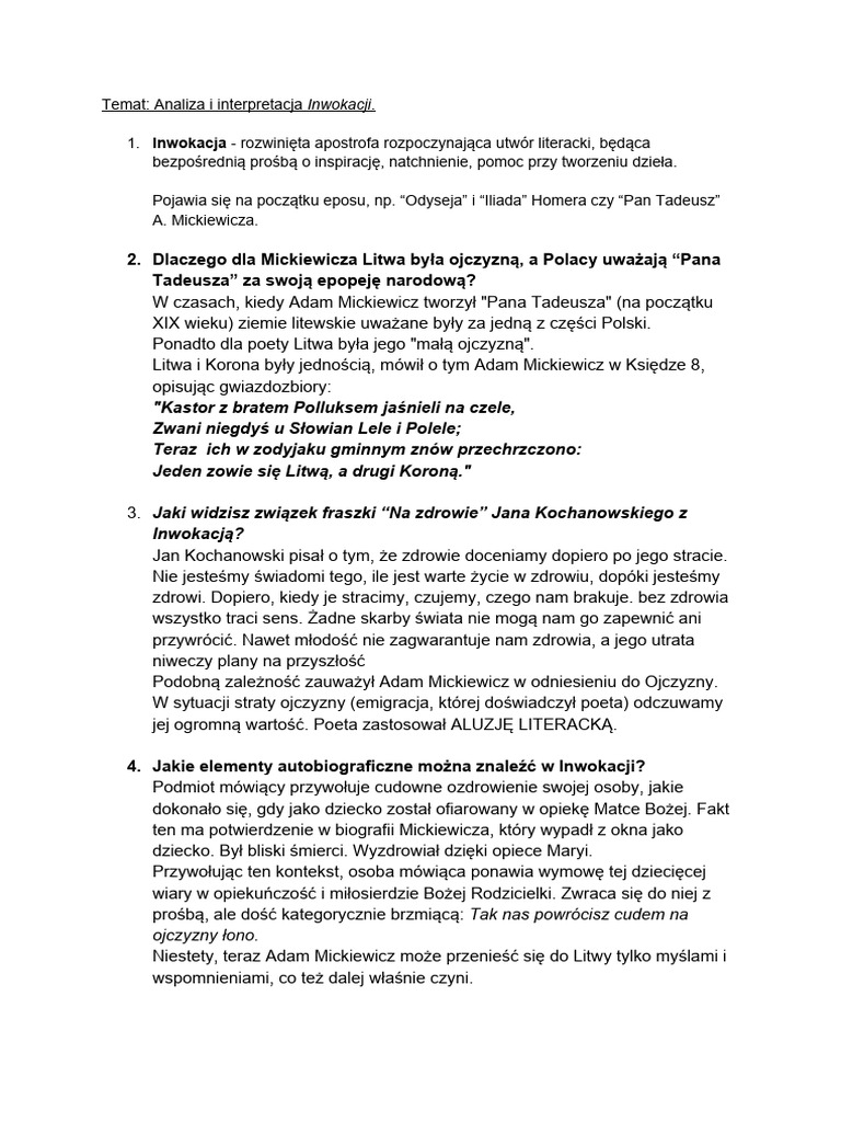 Notatka Inwokacja | PDF