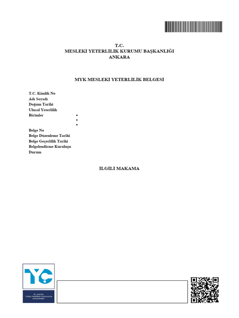 Myk Mesleki Yeterlilik Belgesi Sorgulama | PDF